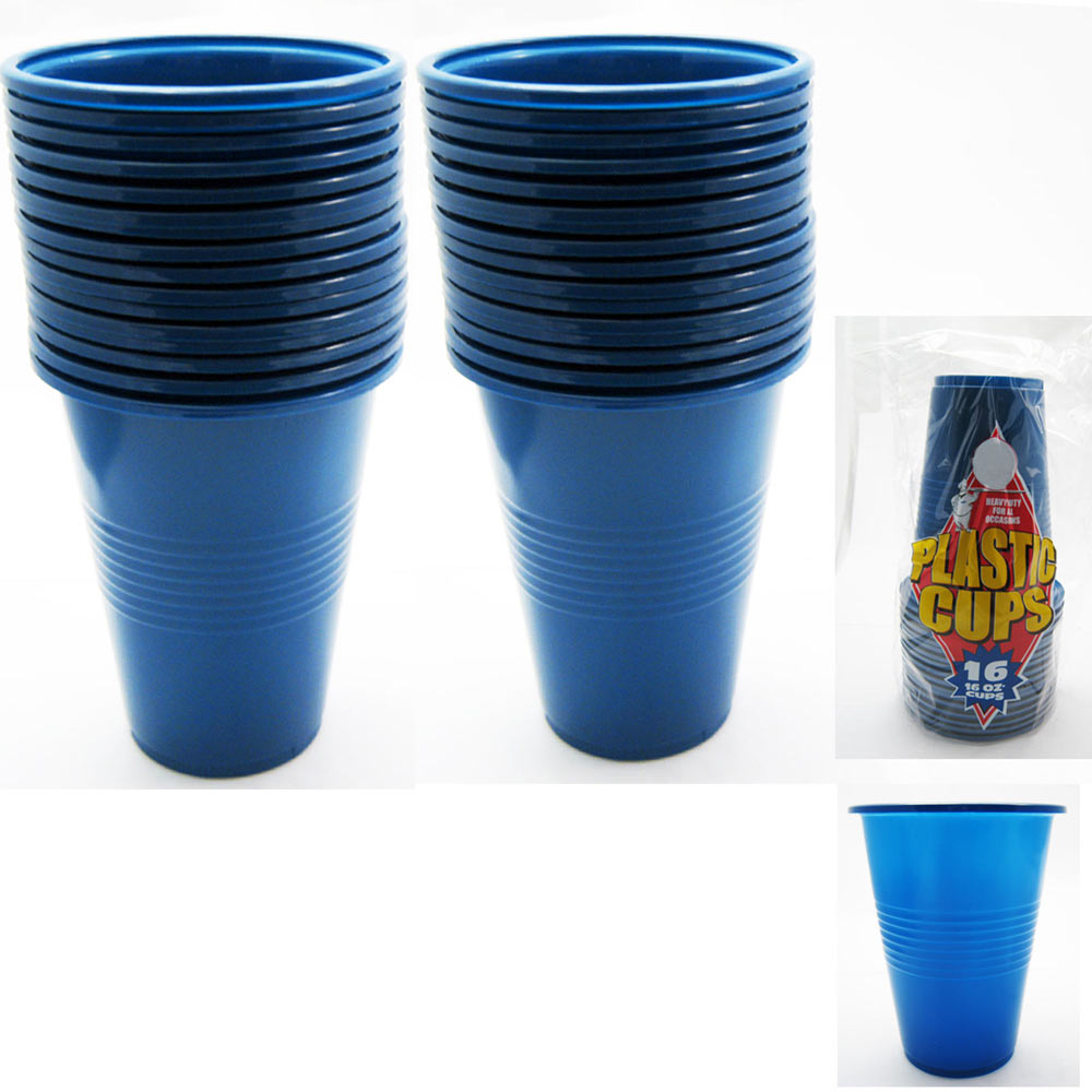 Blue Large Plastic Cups 16 Oz Reusable Big Party Disposable Hard ...